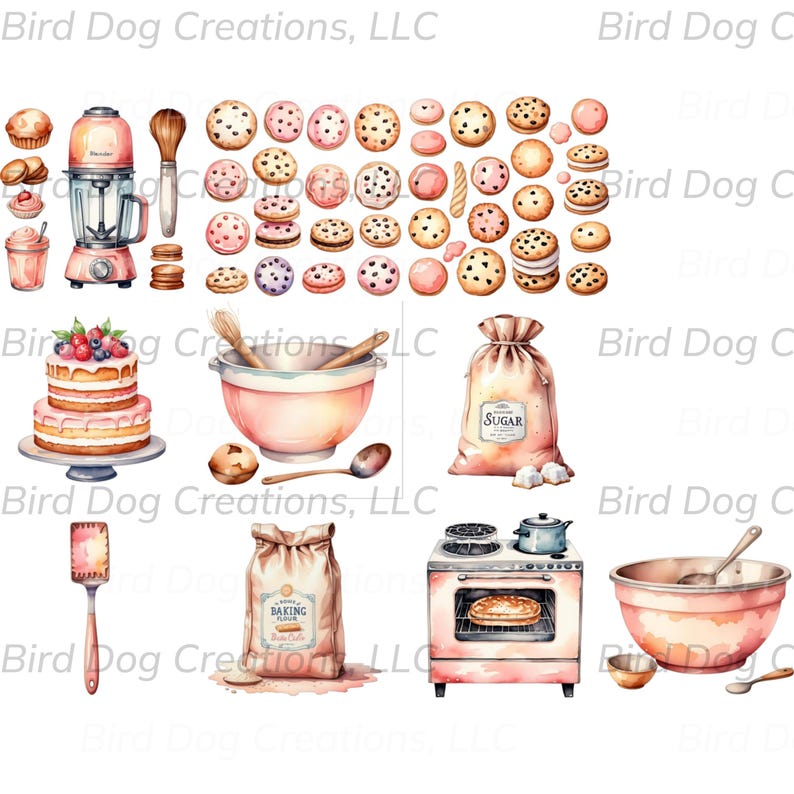 Watercolor Baking Clipart Set Home Bakery Logo, Cookie Baking PNG ...
