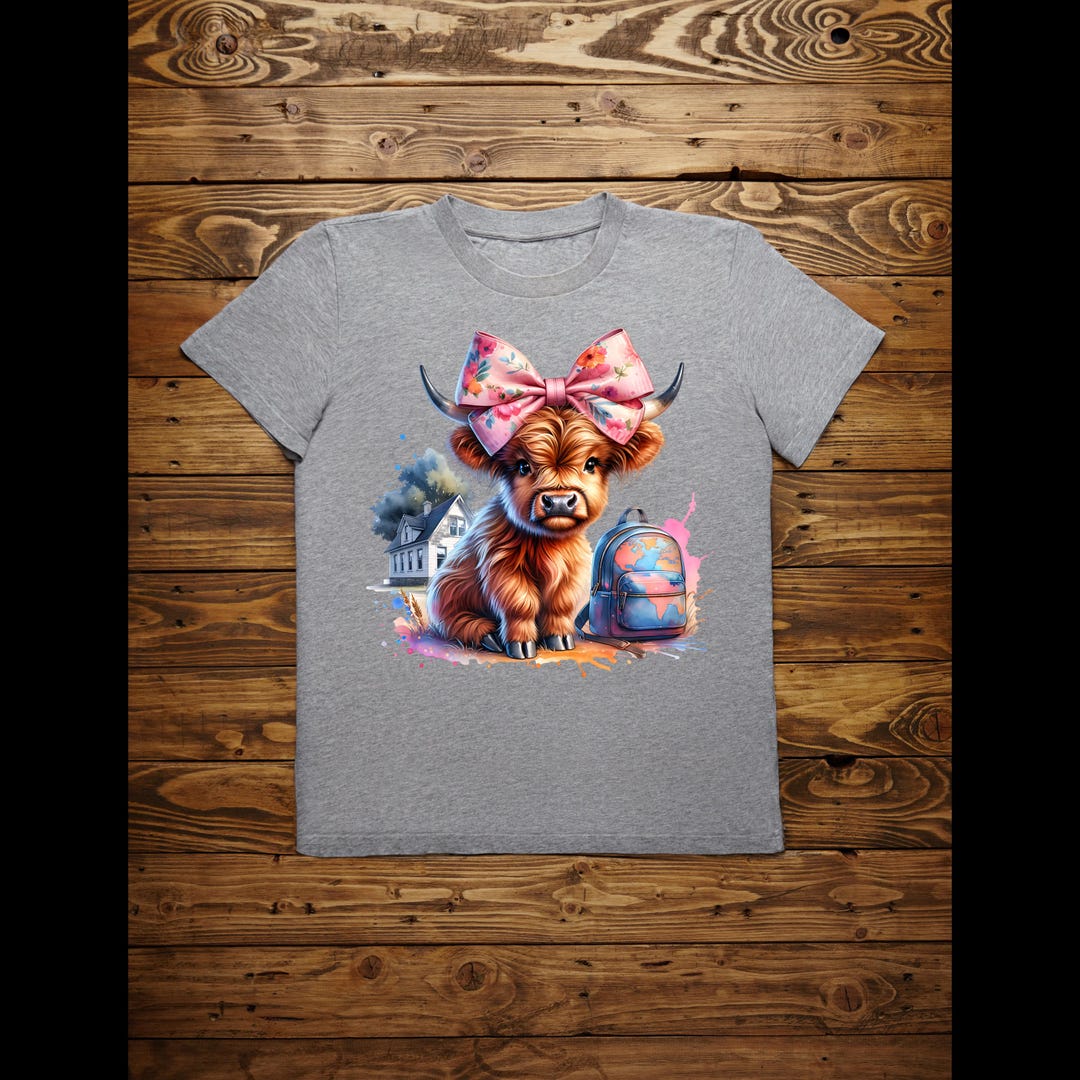 Adorable Highland Cow, Coquette Bow, PNG, Cute Back-to-school T-shirt ...