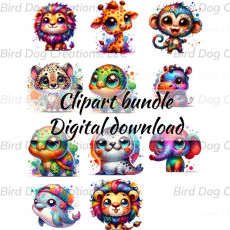 Whimsical Safari Animals PNG Clipart Bundle - Quirky Sublimation ...