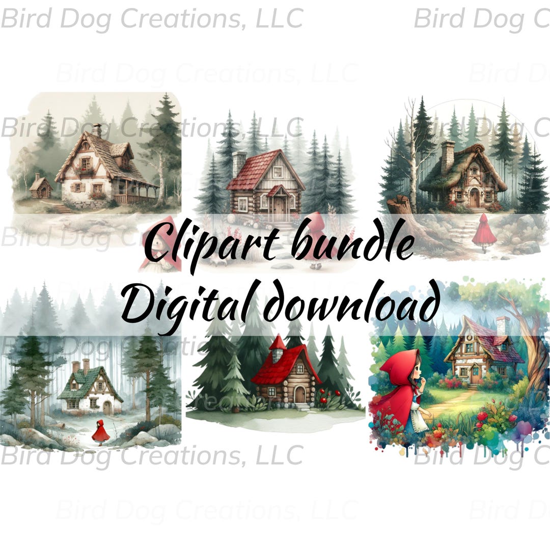 Little Red Riding Hood Watercolor Clipart Set With Woodland Animals PNG ...