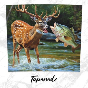 Deer and Fish Graphic Design, Outdoor Wildlife Scene Digital Art ...