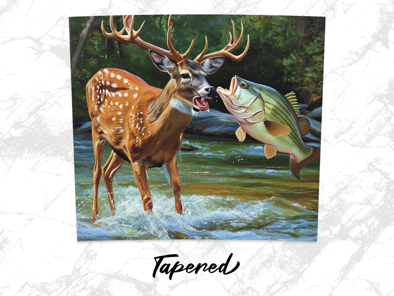 Deer and Fish Graphic Design, Outdoor Wildlife Scene Digital Art ...