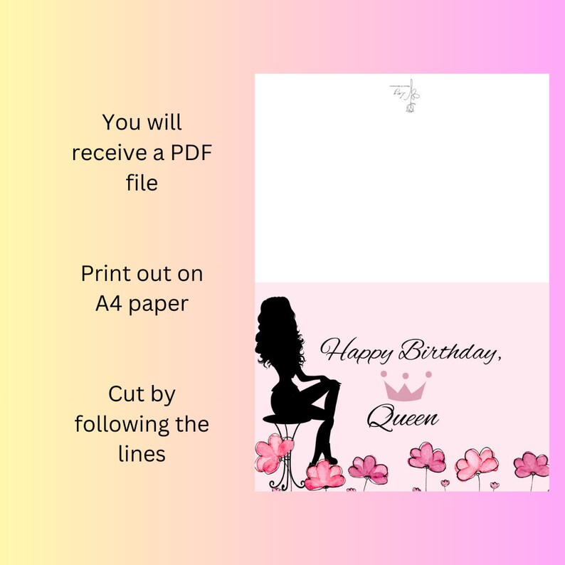 Printable Queen Birthday Card, Digital Birthday Card for Woman, Happy ...