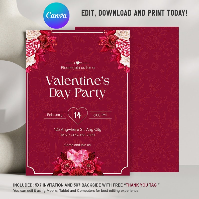Valentine's Day Party Invitation Digital Template, Valentine's Day ...