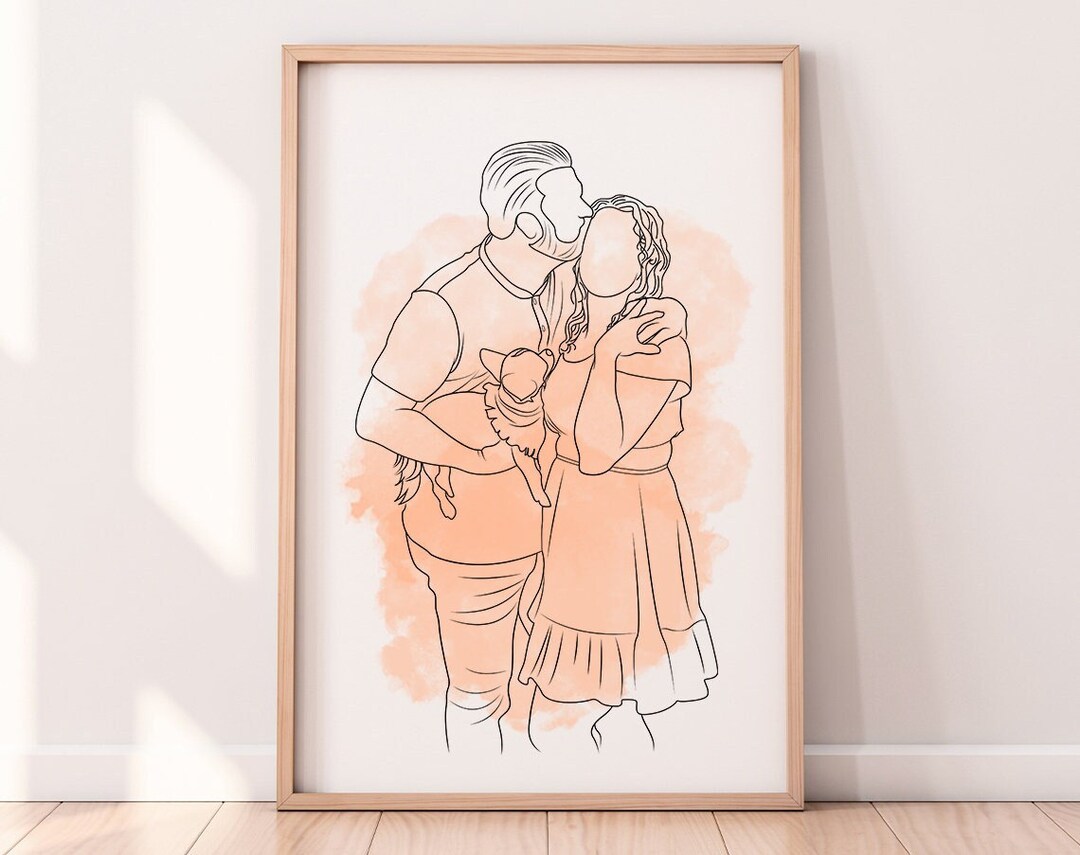 Illustrated Family Portrait, Dog Line Drawing, Faceless Family Portrait ...