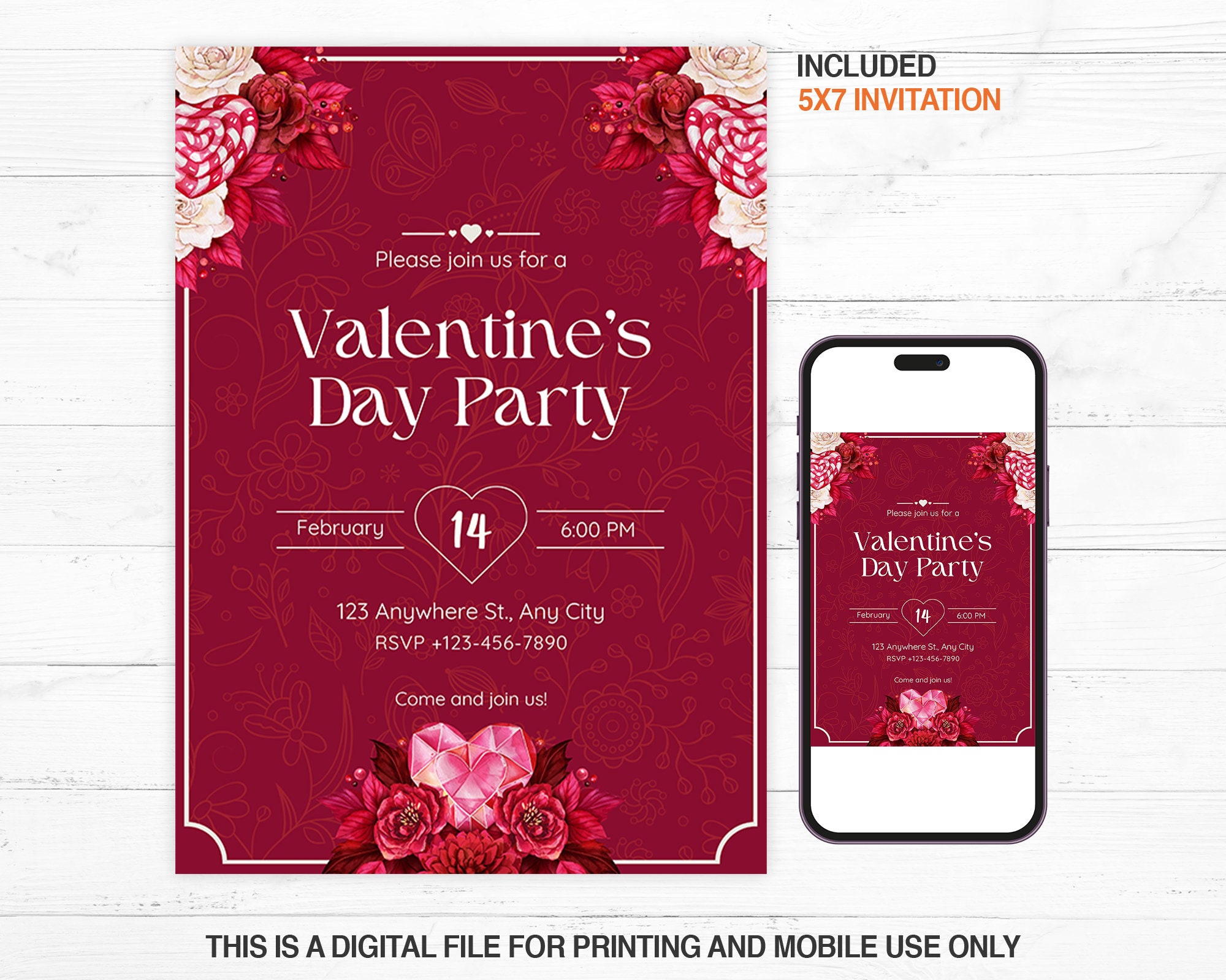Valentine's Day Party Invitation Digital Template, Valentine's Day ...