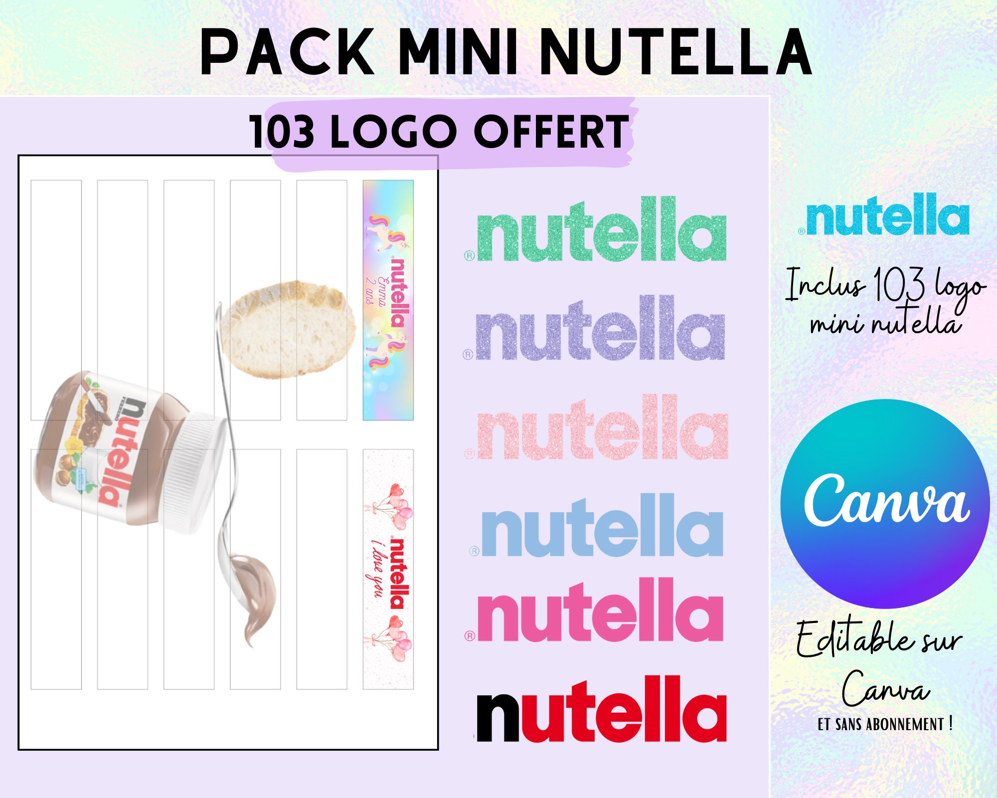 Modèle complet pour emballage mini nutella , template gabarit 103 ...