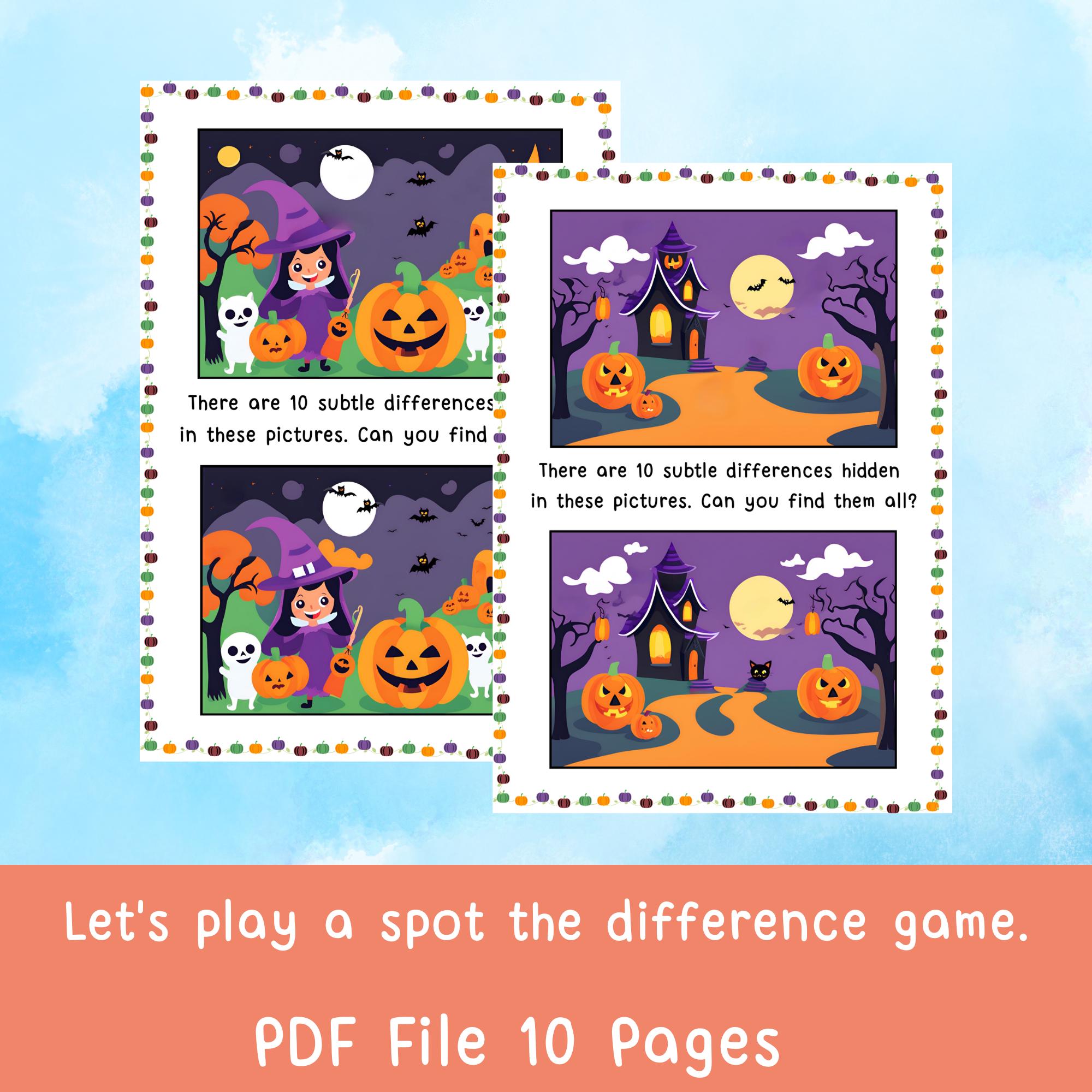 Halloween Spot the Difference Game,printable Halloween Activity for ...
