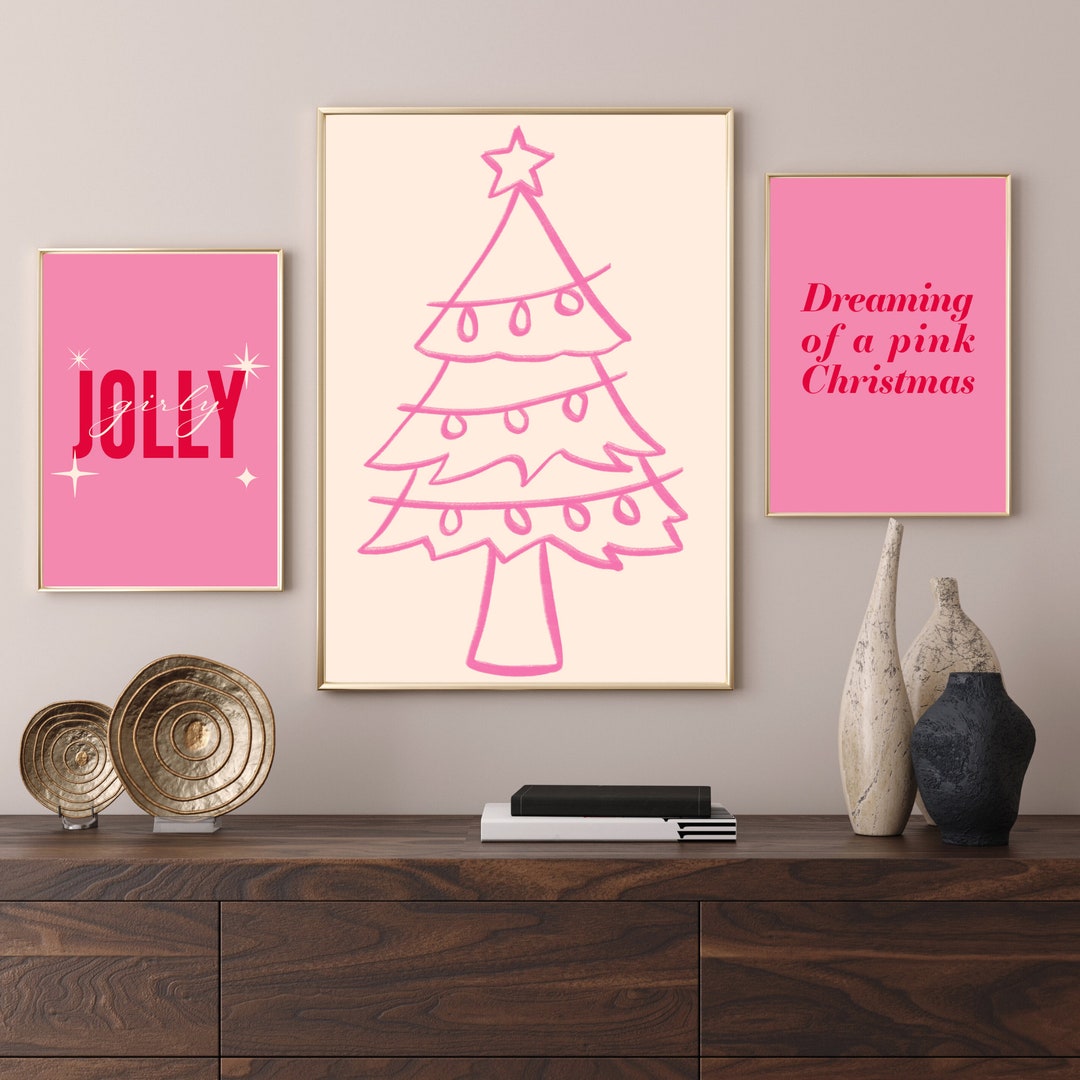 Pink Christmas Decor: Aesthetic Bundle Wall Poster for Christmas ...