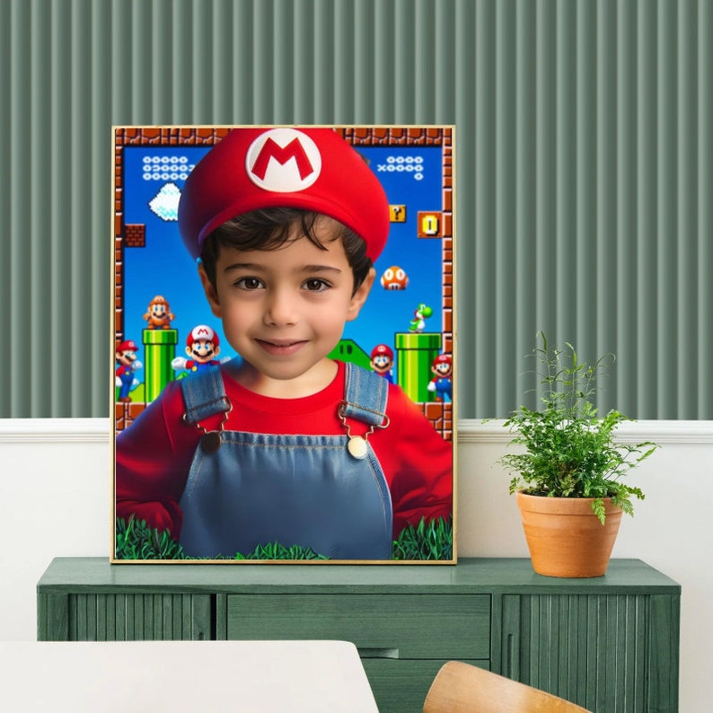 Personalized Kid Super Mario Portrait,custom Super Mario Portrait,super ...
