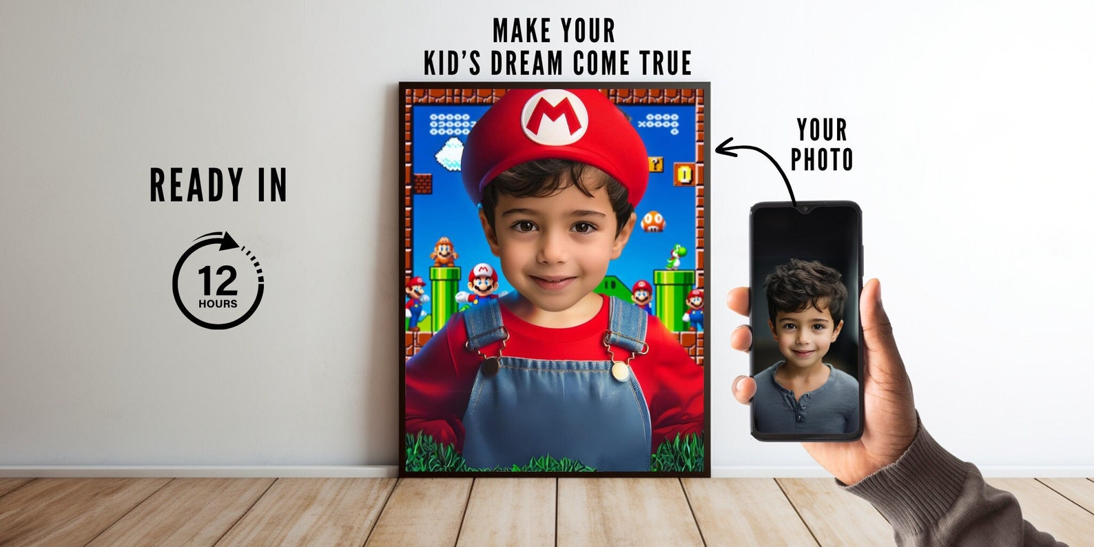 Personalized Kid Super Mario Portrait,custom Super Mario Portrait,super ...