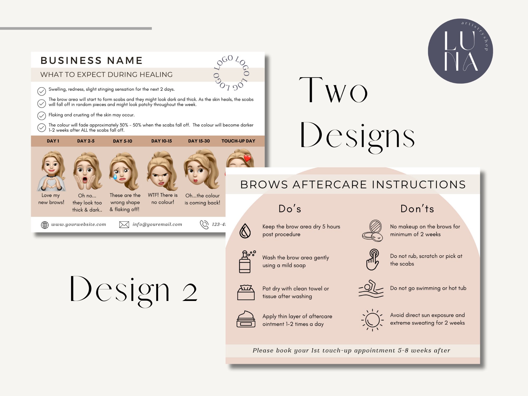 PMU Eyebrow Aftercare Card Template Editable Aftercare Card DIY PMU ...