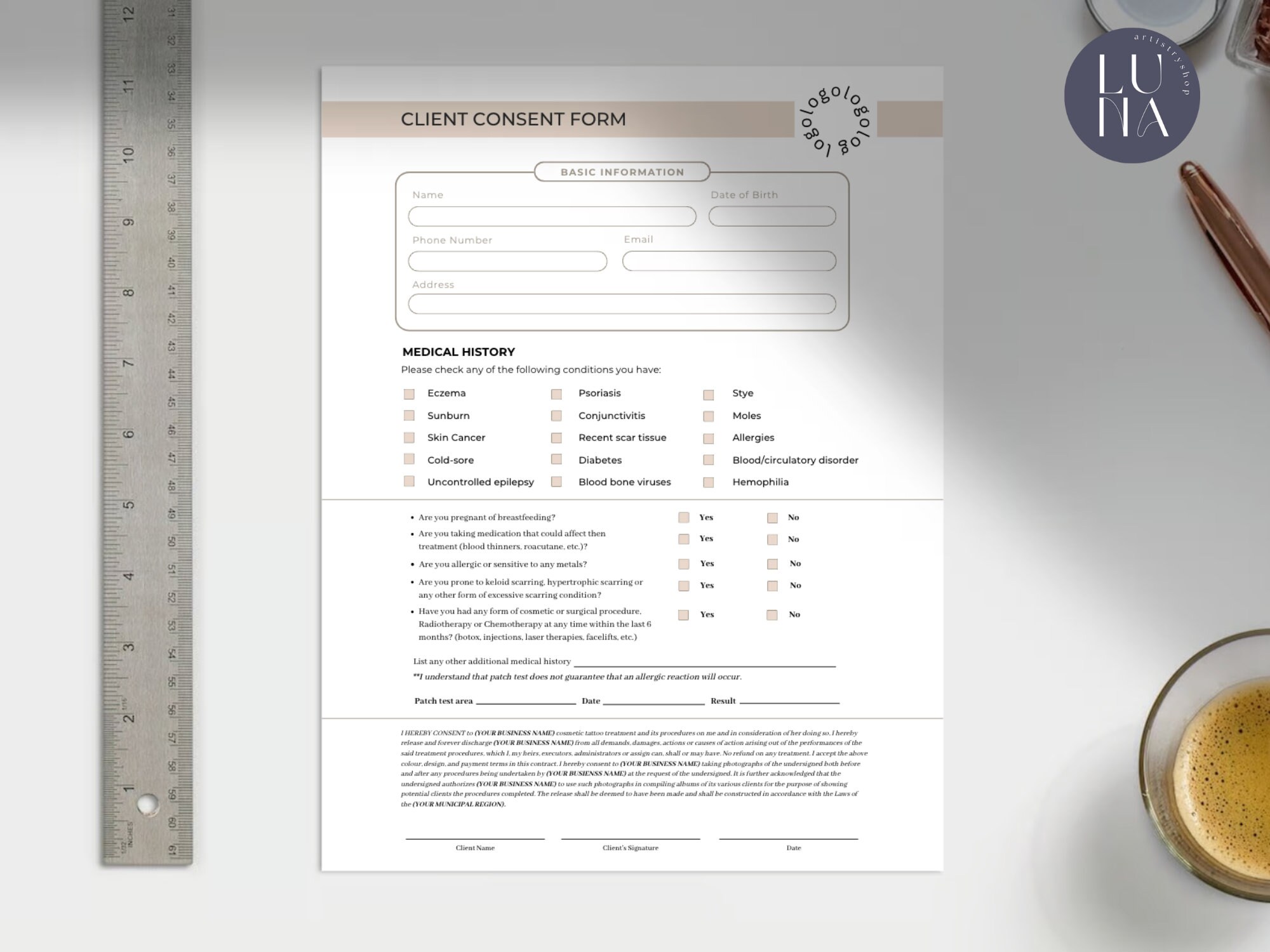 Editable Permanent Makeup Forms Consent Form Template Aftercare Card ...