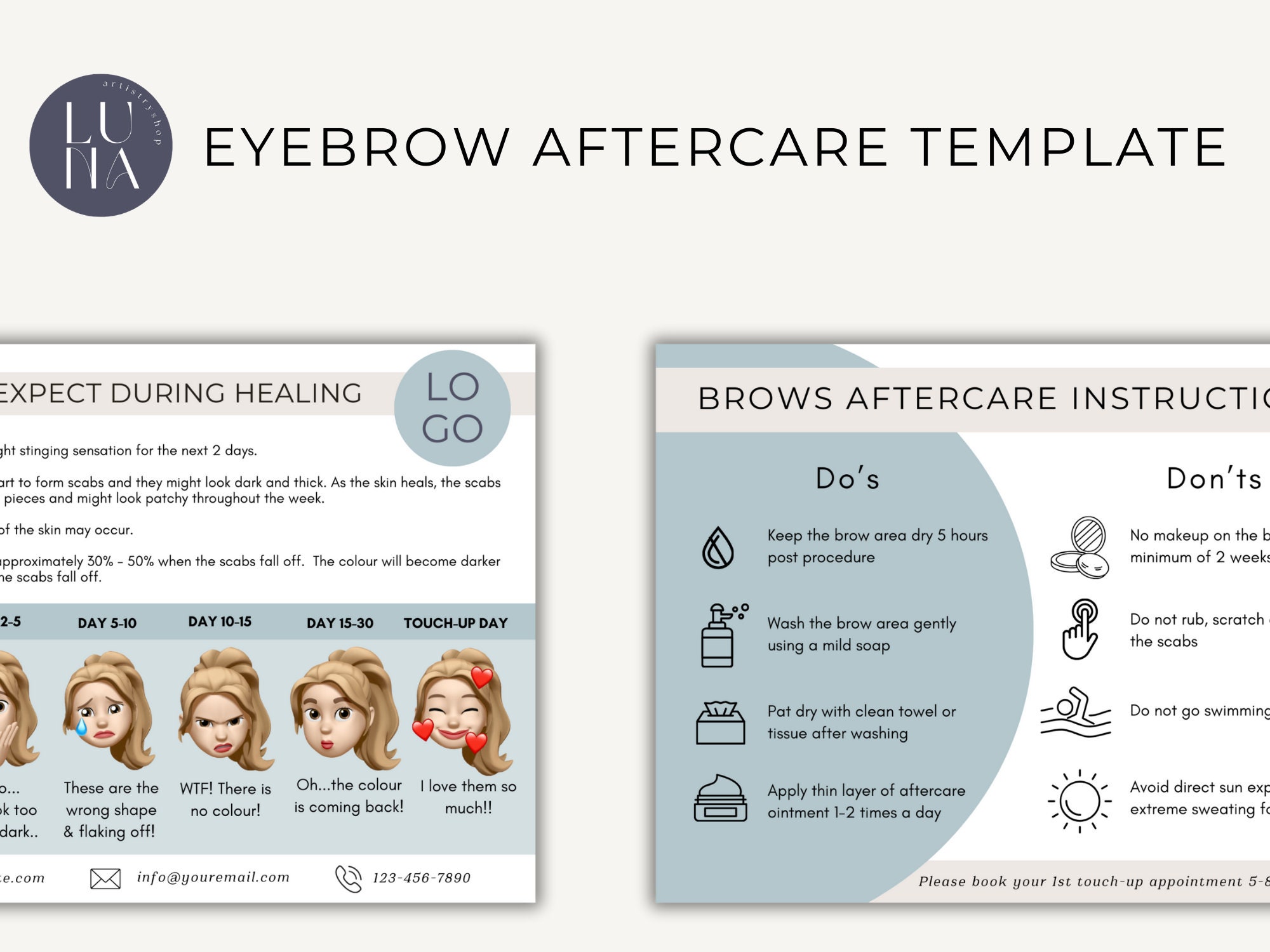 PMU Eyebrow Aftercare Card Template Editable Aftercare Card DIY PMU ...