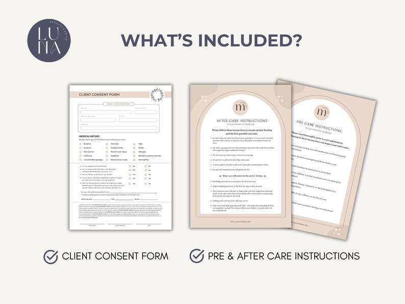 Editable Permanent Makeup Forms Consent Form Template Aftercare Card ...