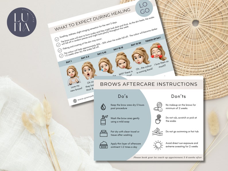 PMU Eyebrow Aftercare Card Template Editable Aftercare Card DIY PMU ...