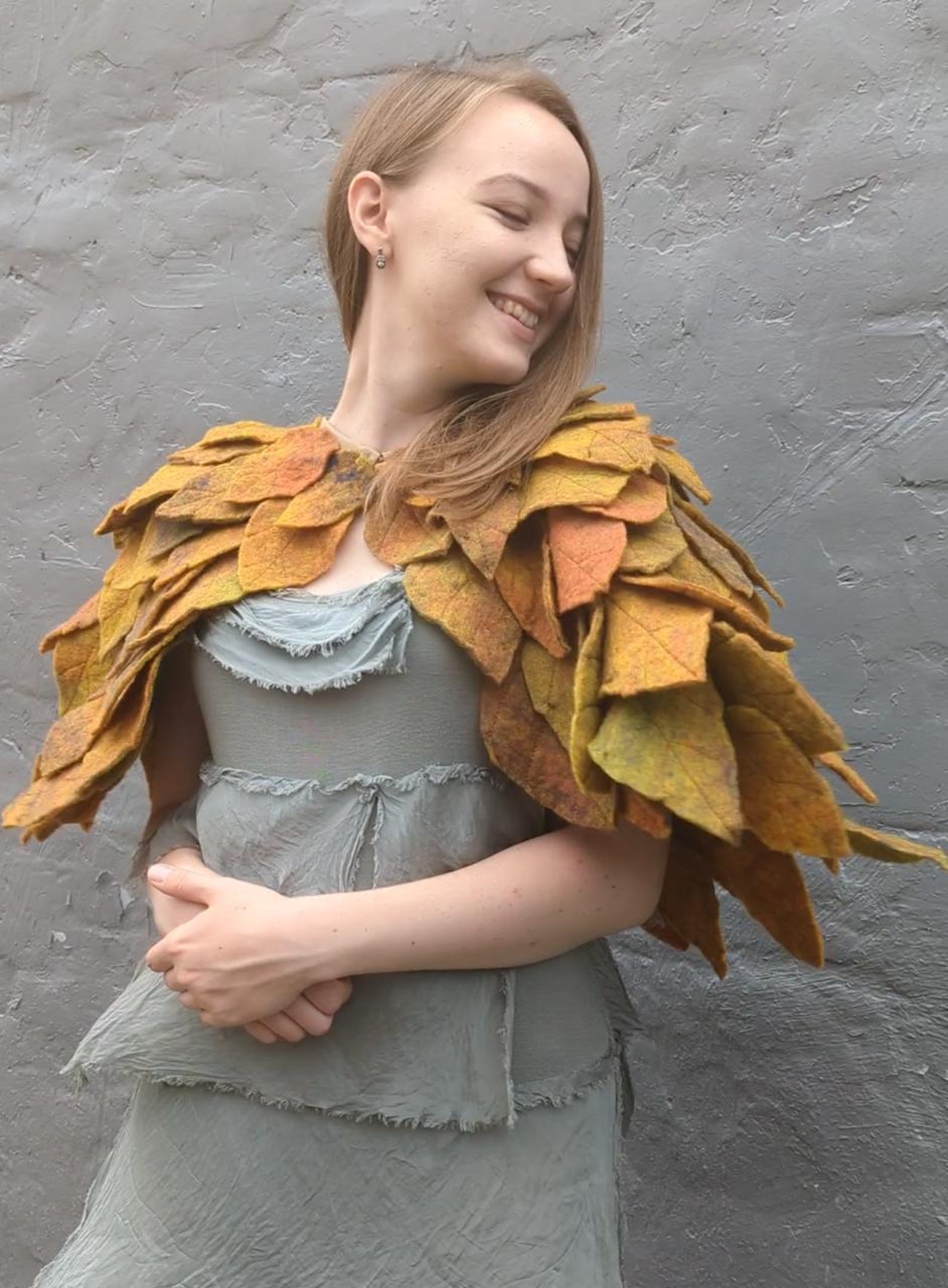 Enchanted Fall Wool Leaf Capelet, Autumn Orange Felted Half Cape ...