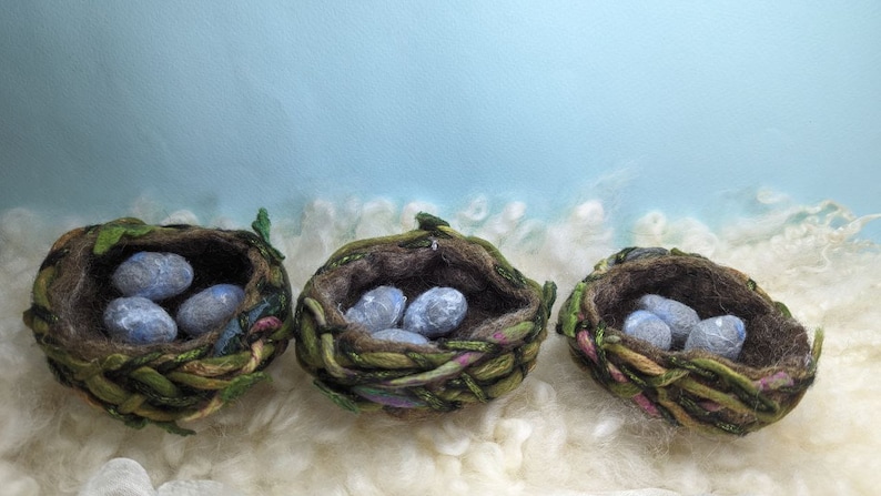Miniature Felt Birds Nest With 3 Felt Eggs, Wool Easter Decoration ...
