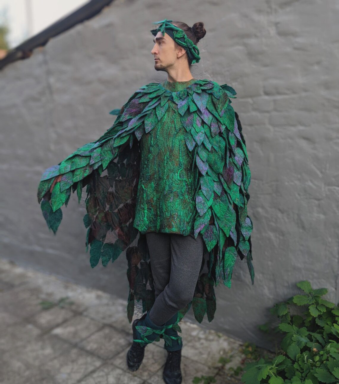 Magical Wool Leaf Cape, Druid Felted Mantle, Elf Poncho, Felt Leaf ...