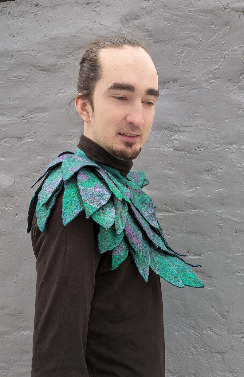 Long Leaves Collar Cape,elven Felted Wool Leaf Shawl, Fae Magical ...
