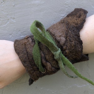 Brown Felted Bark Wrist Cuffs, Woodland Druid Arm Warmers, Enchanted ...