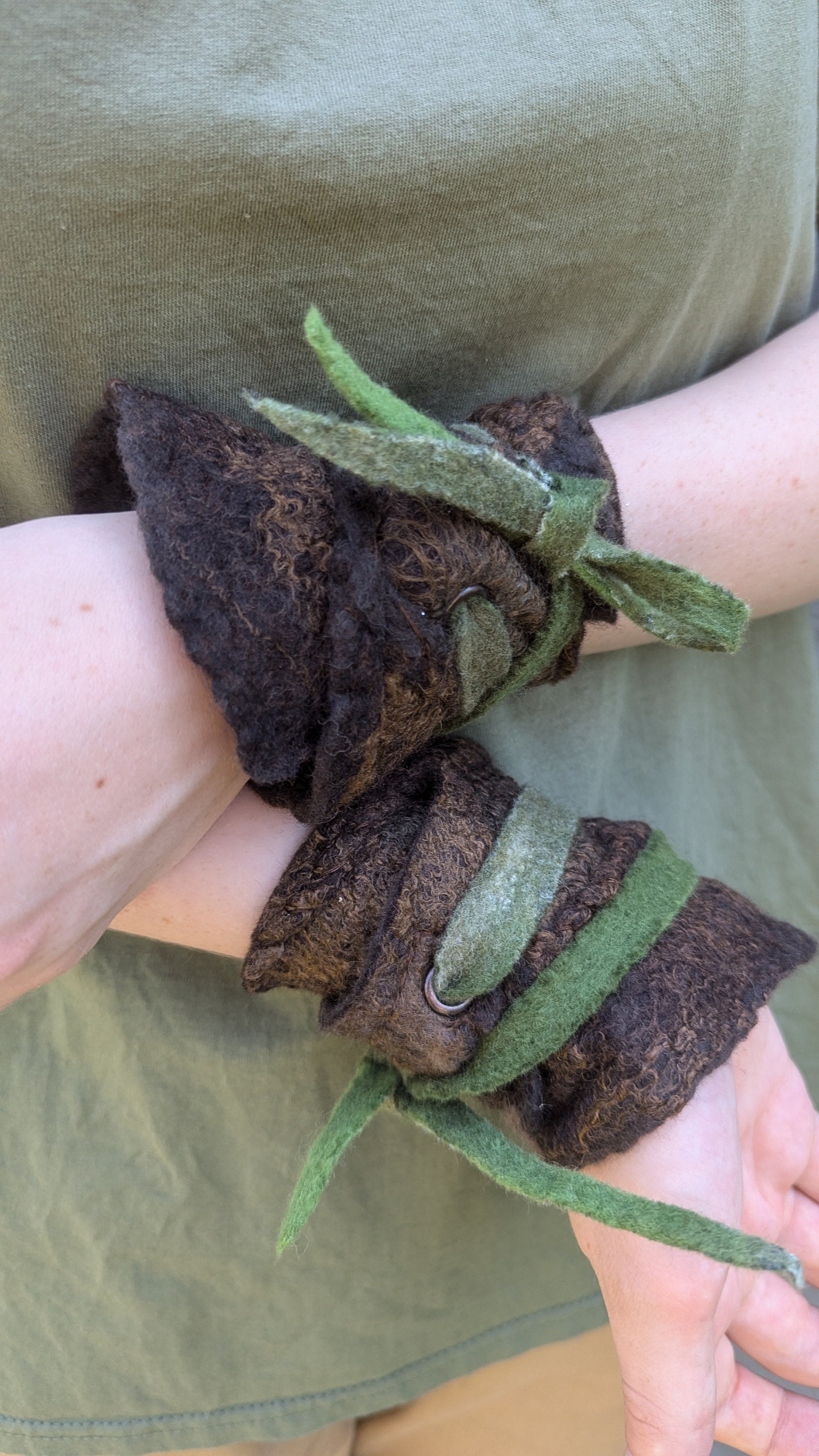 Brown Felted Bark Wrist Cuffs, Woodland Druid Arm Warmers, Enchanted ...