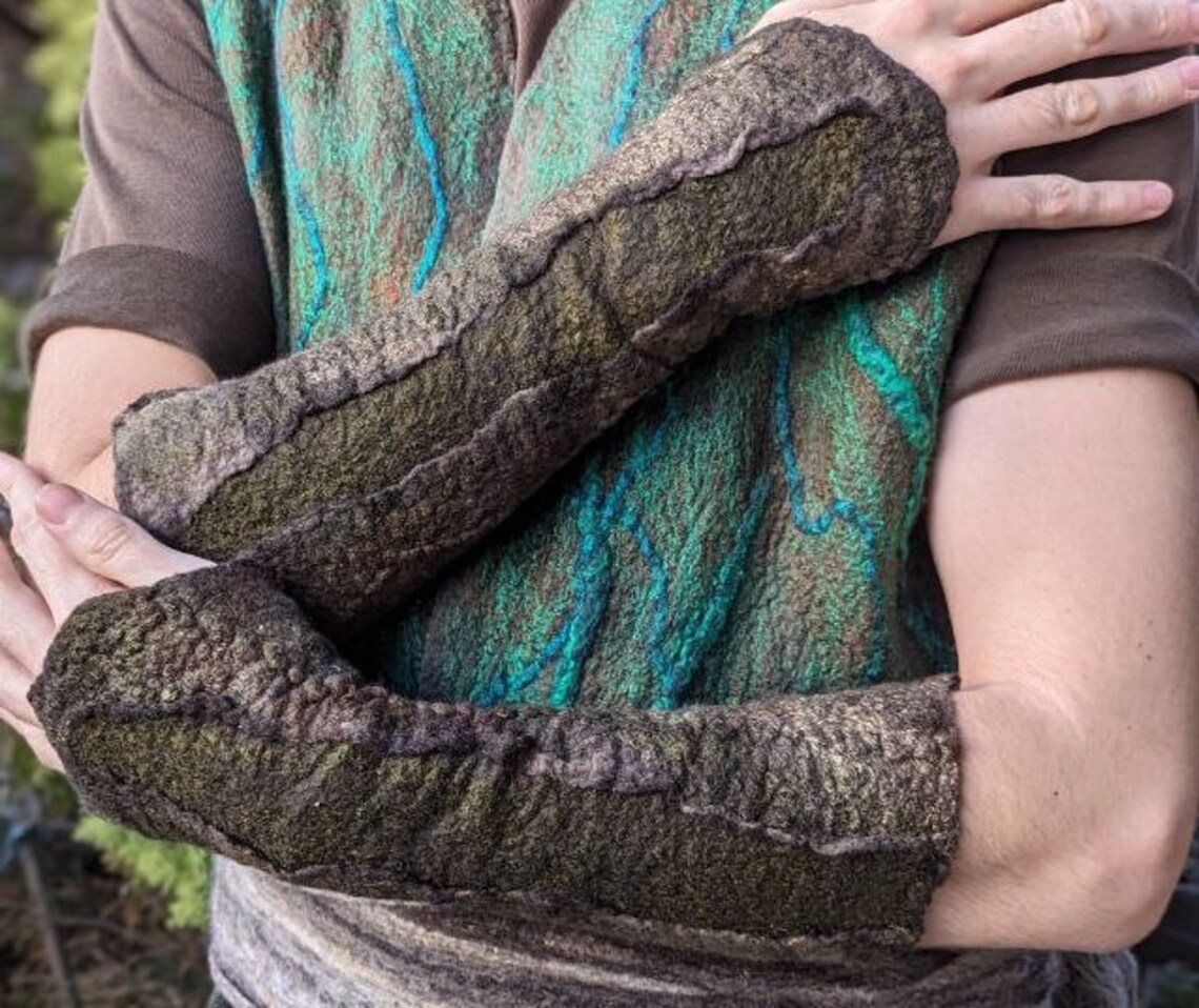 Brown Felted Bark Bracers, Druid Woodland Wool Gloves, Whimsical Tree ...
