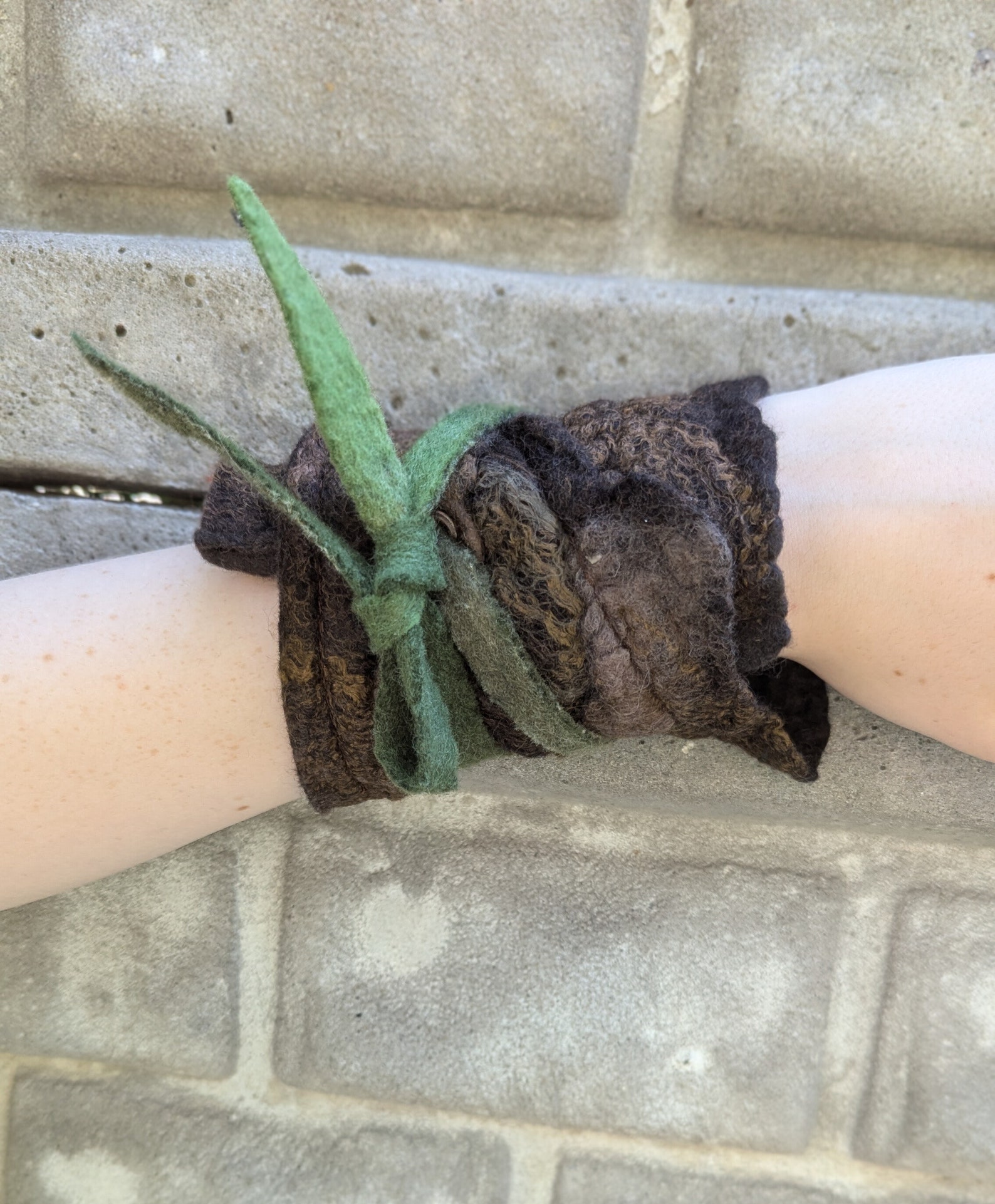 Brown Felted Bark Wrist Cuffs, Woodland Druid Arm Warmers, Enchanted ...