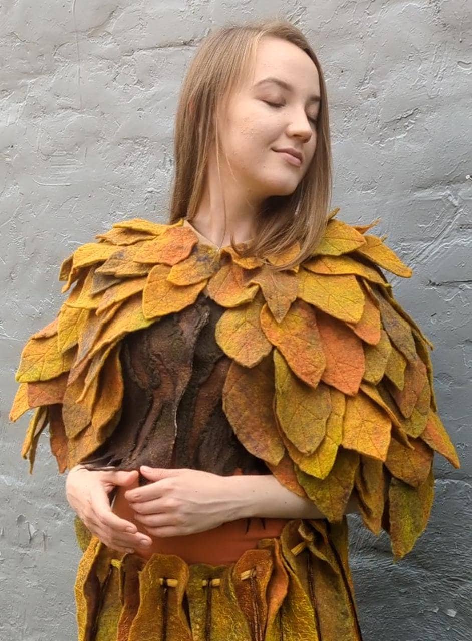 Enchanted Fall Wool Leaf Capelet, Autumn Orange Felted Half Cape ...