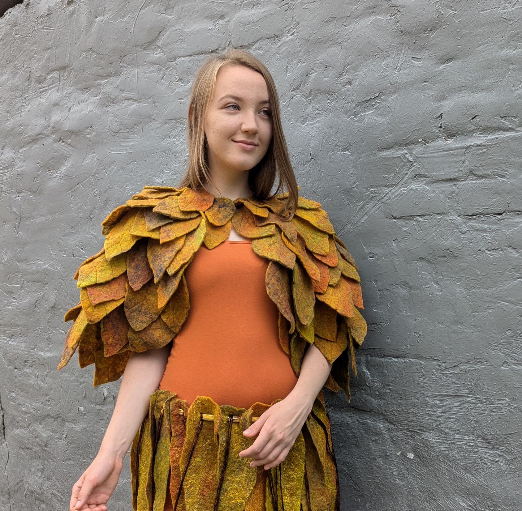 Enchanted Fall Wool Leaf Capelet, Autumn Orange Felted Half Cape ...