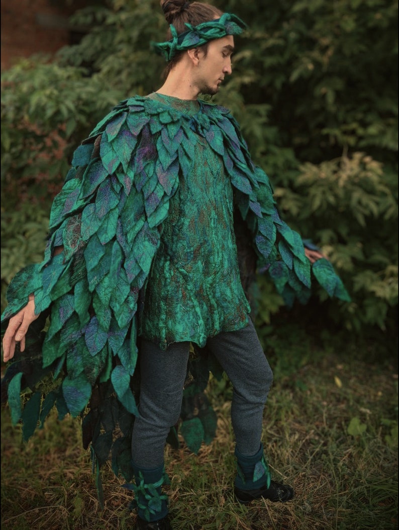 Magical Wool Leaf Cape, Druid Felted Mantle, Elf Poncho, Felt Leaf ...