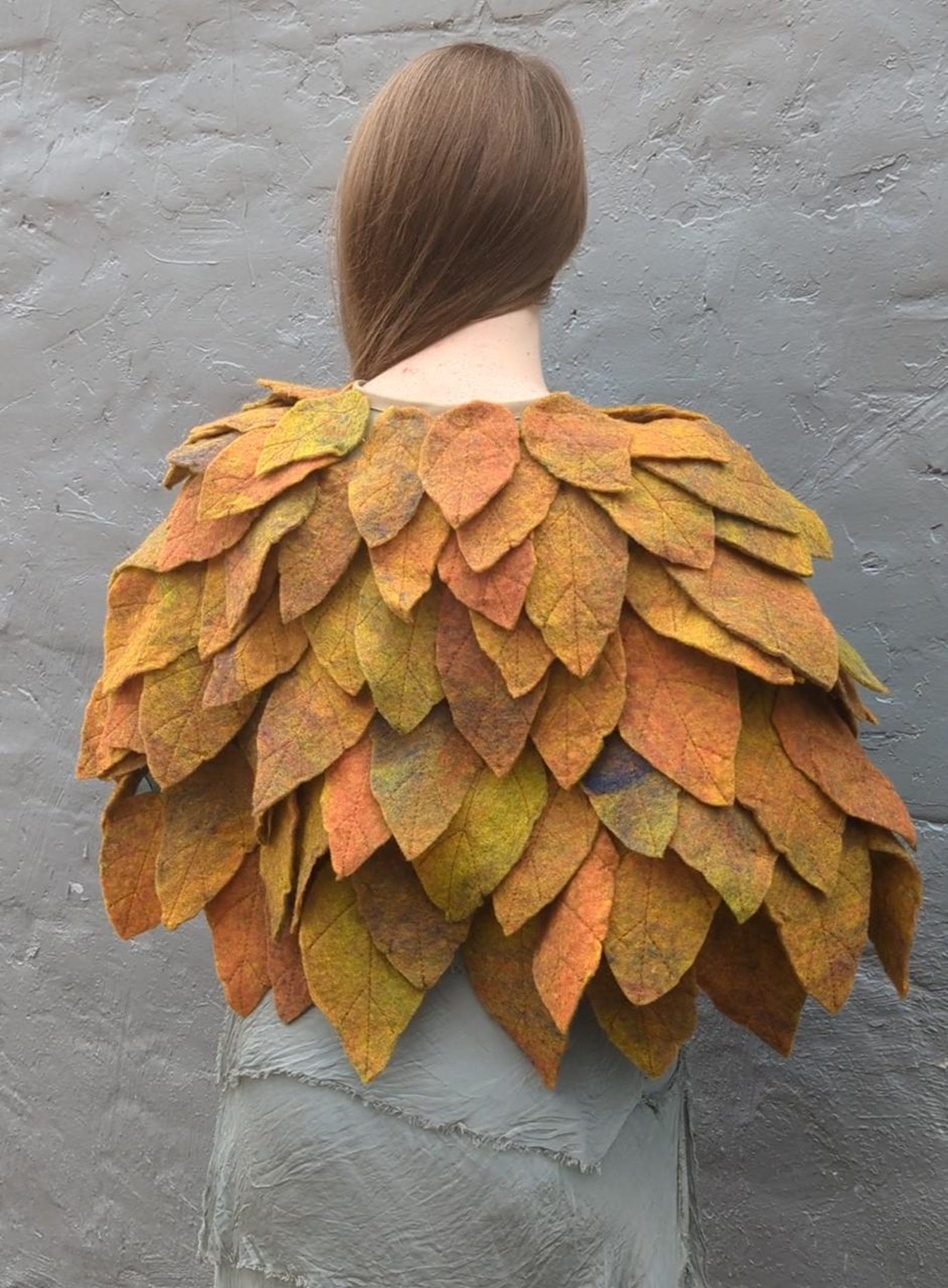 Enchanted Fall Wool Leaf Capelet, Autumn Orange Felted Half Cape ...