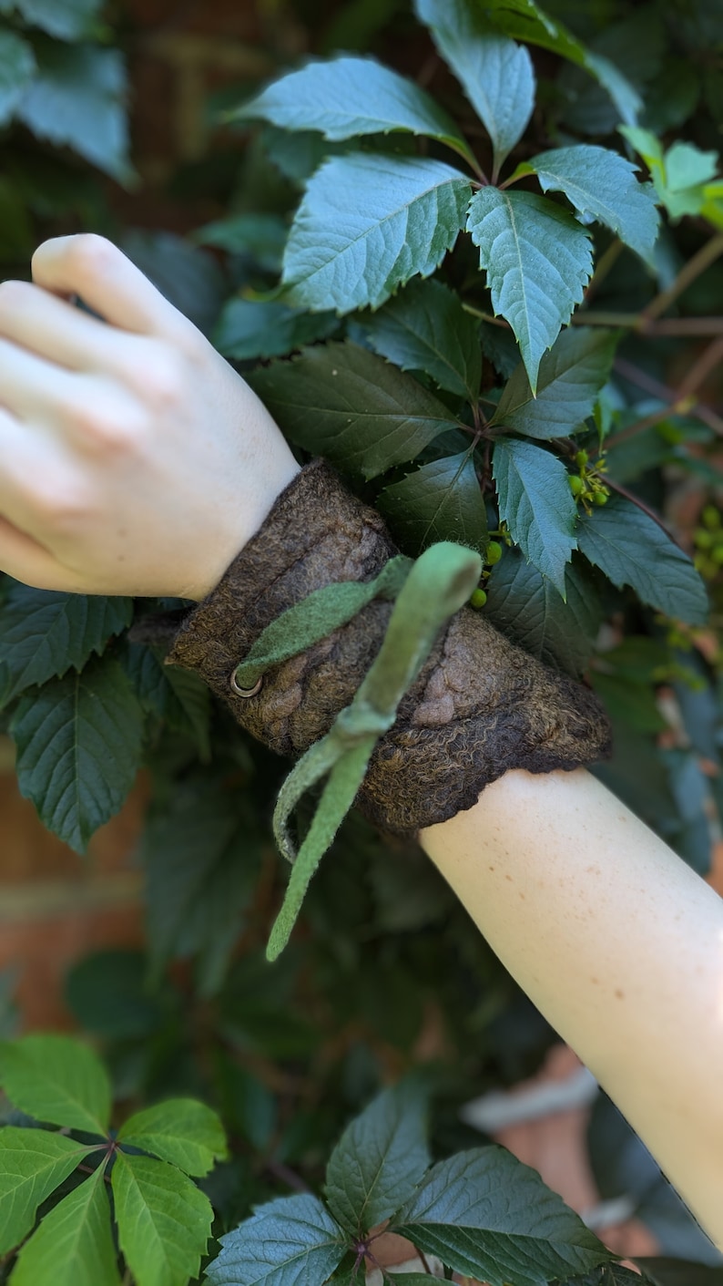 Brown Felted Bark Wrist Cuffs, Woodland Druid Arm Warmers, Enchanted ...