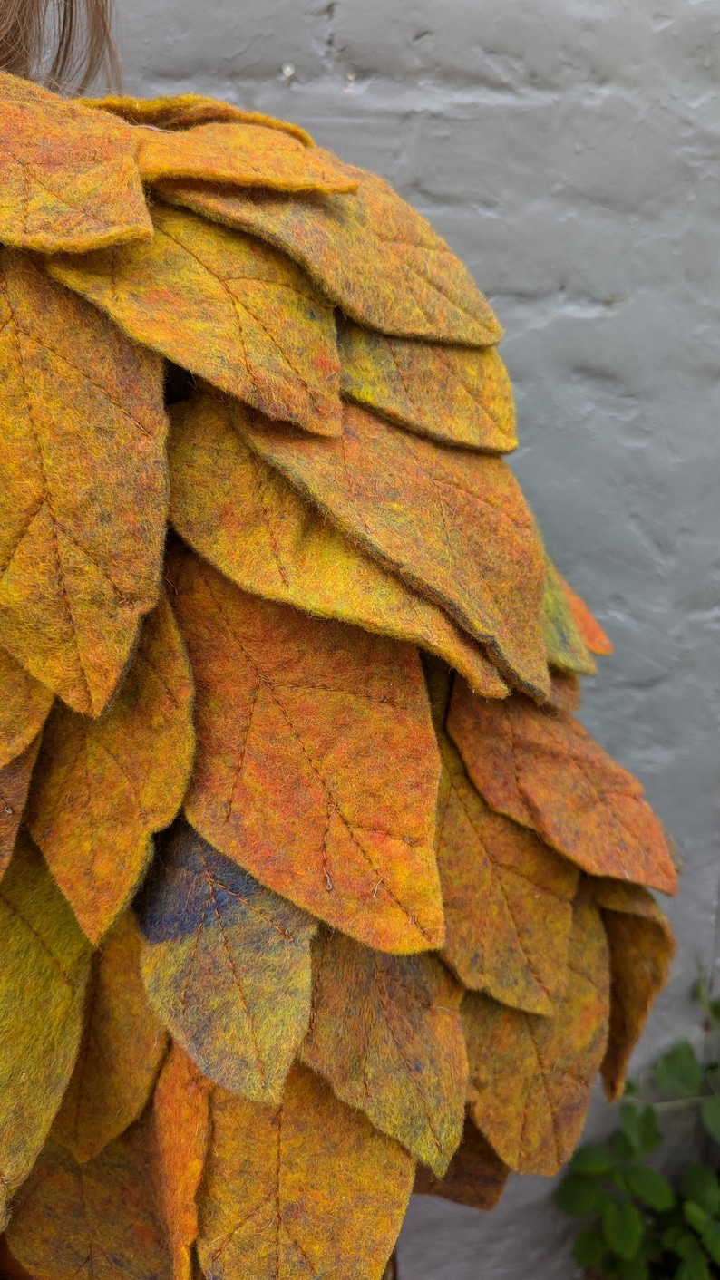Enchanted Fall Wool Leaf Capelet, Autumn Orange Felted Half Cape ...