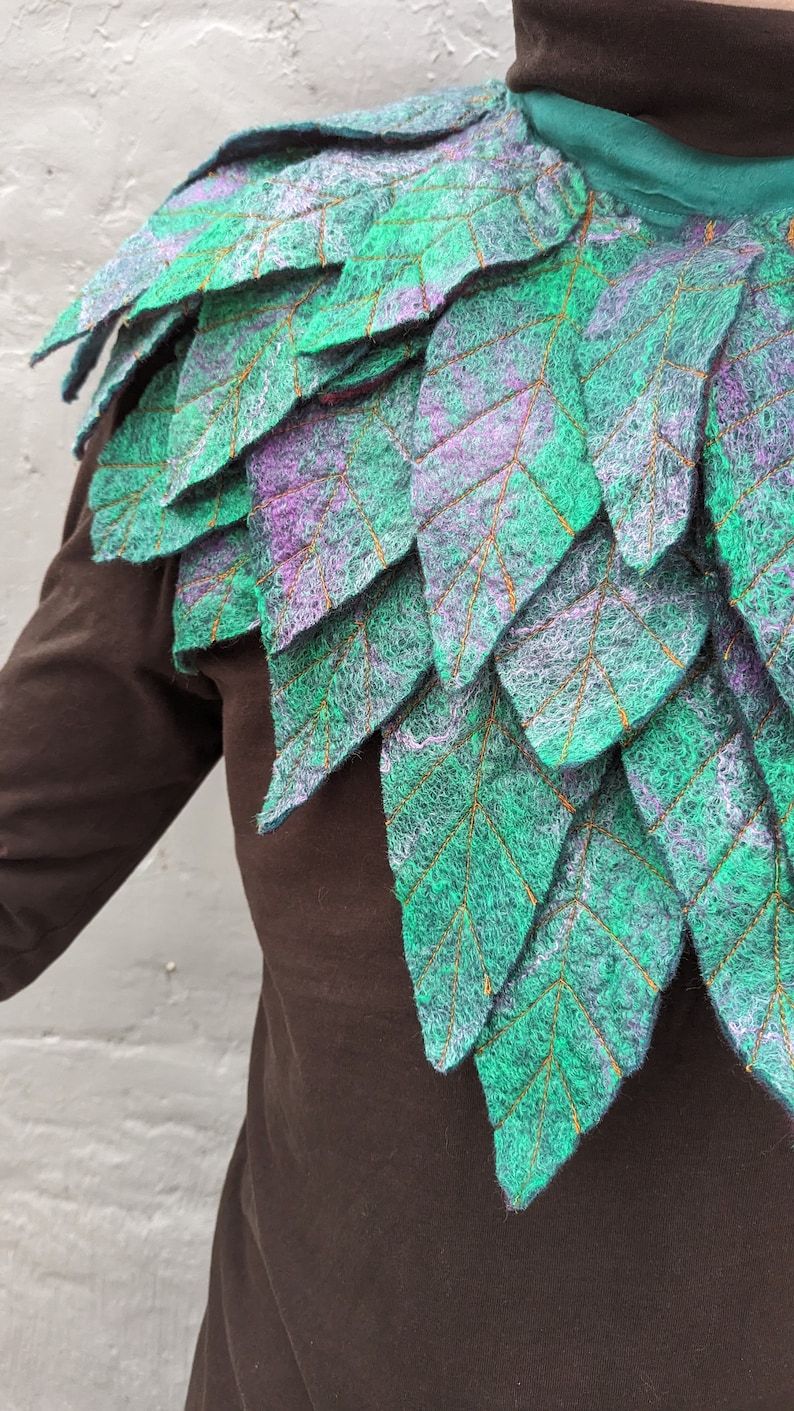 Long Leaves Collar Cape,elven Felted Wool Leaf Shawl, Fae Magical ...