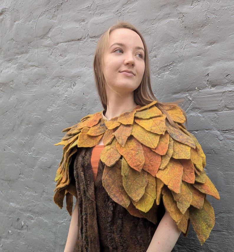 Enchanted Fall Wool Leaf Capelet, Autumn Orange Felted Half Cape ...