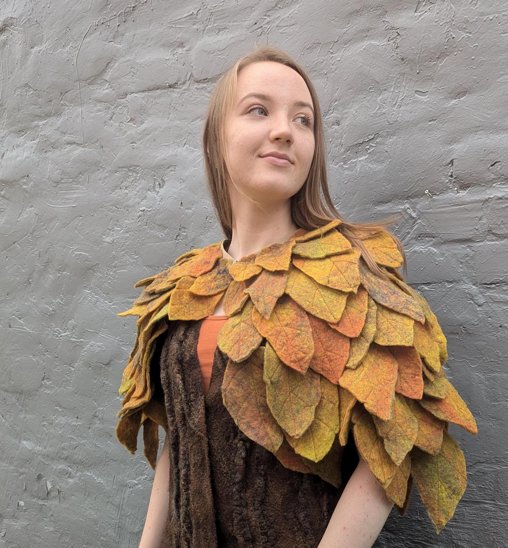 Enchanted Fall Wool Leaf Capelet, Autumn Orange Felted Half Cape ...