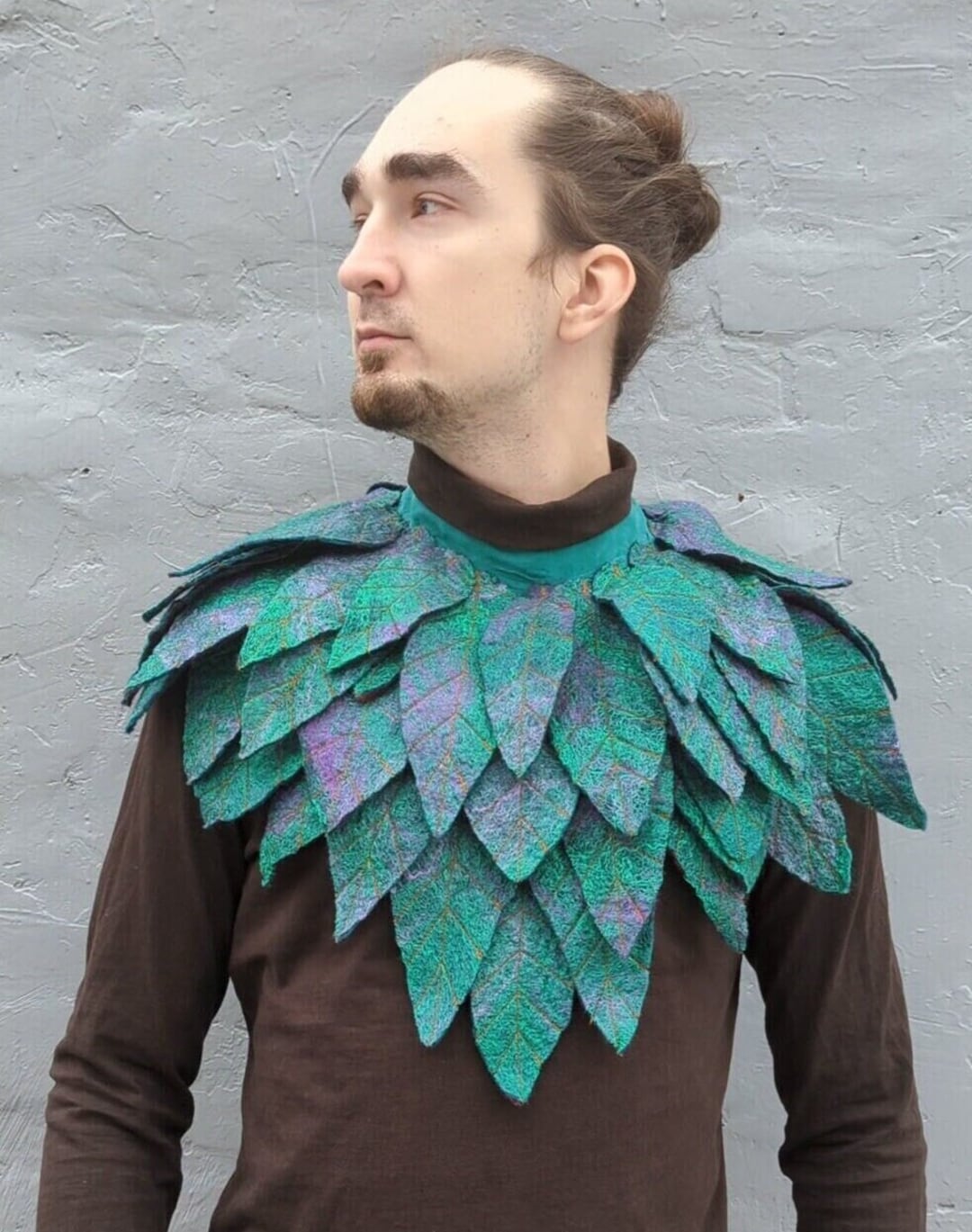 Long Leaves Collar Cape,elven Felted Wool Leaf Shawl, Fae Magical ...