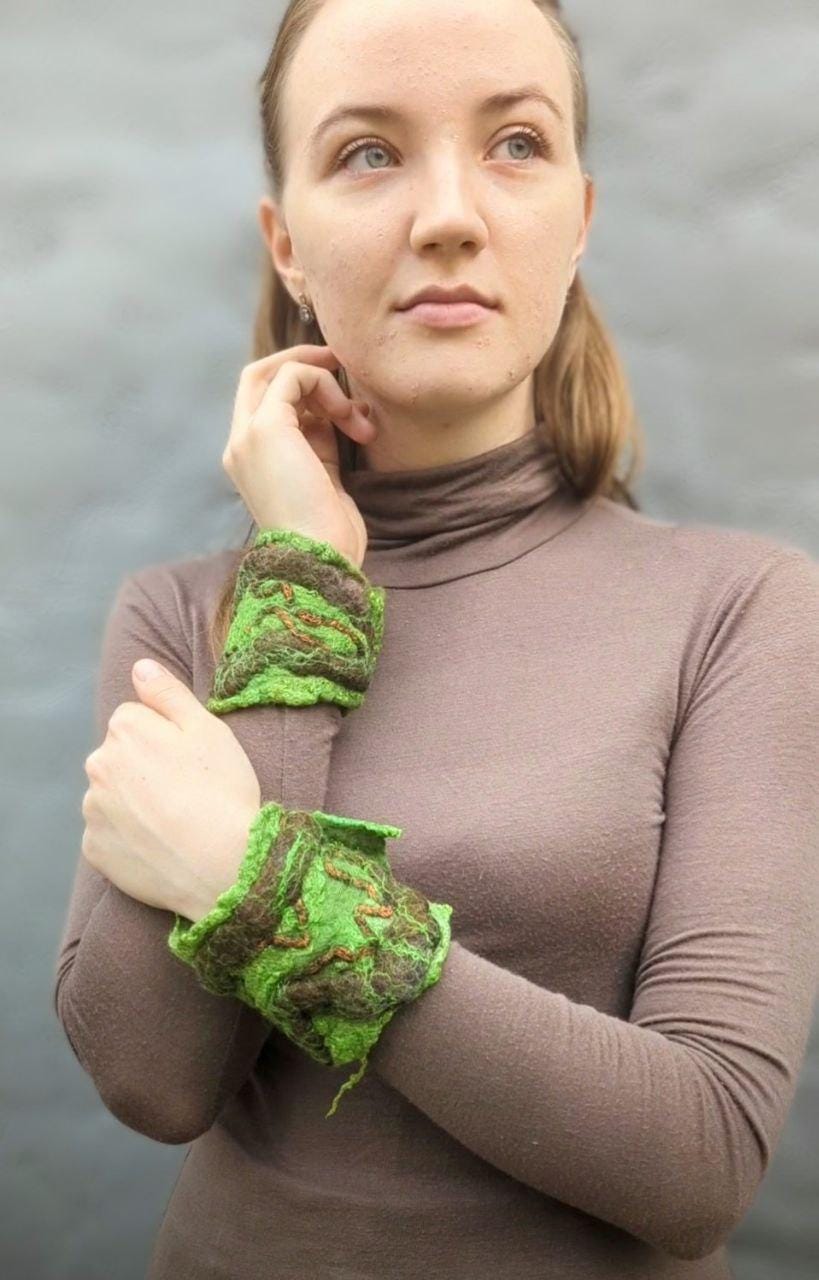 Mountain Stone Moss Cuffs, Handmade Felted Nature Wrist Bracers, Fairy ...