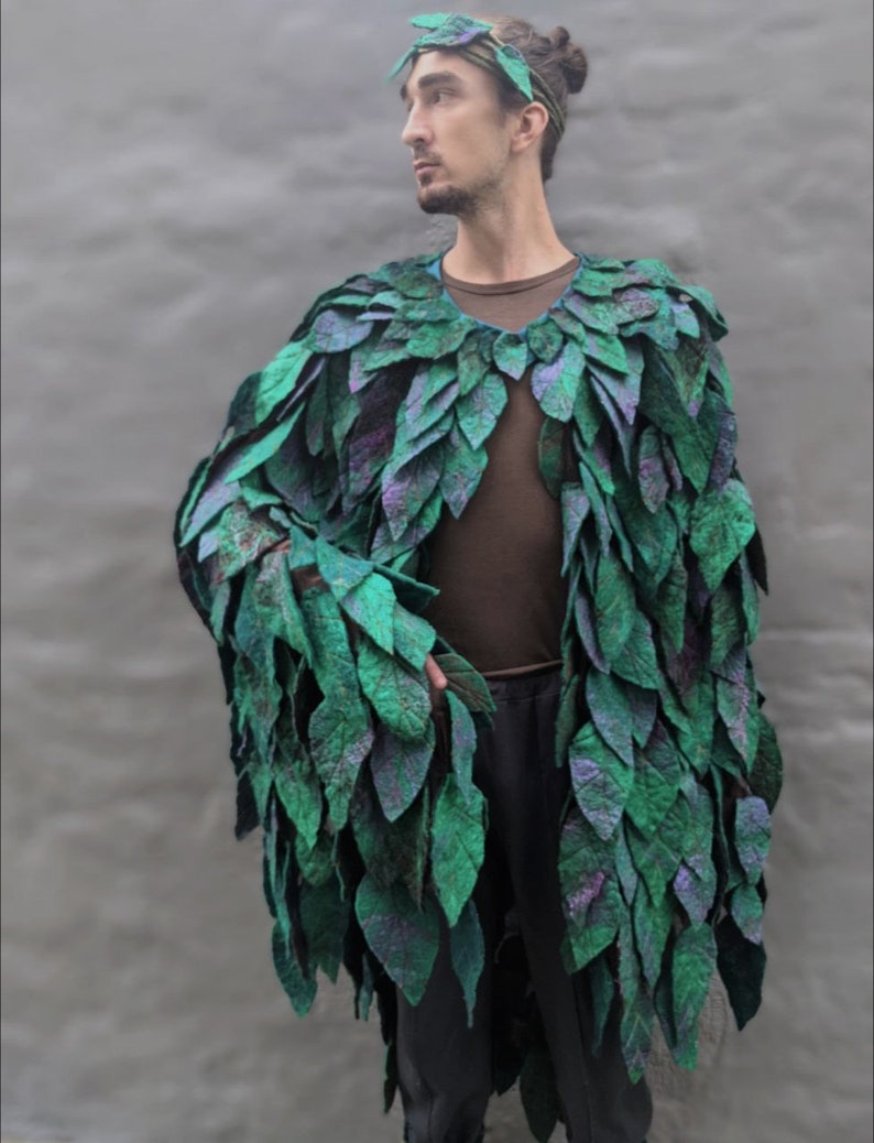 Magical Wool Leaf Cape, Druid Felted Mantle, Elf Poncho, Felt Leaf ...