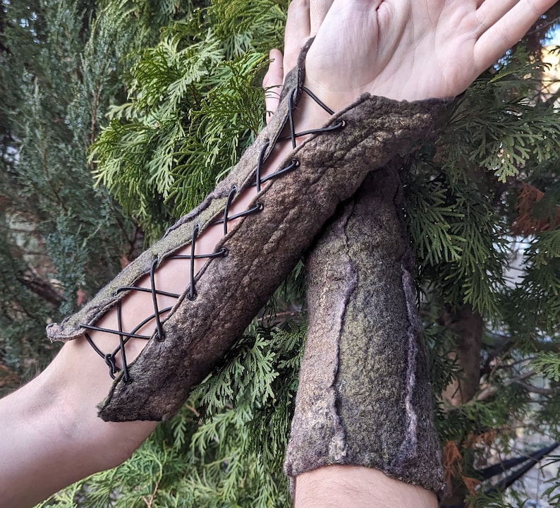 Brown Felted Bark Bracers, Druid Woodland Wool Gloves, Whimsical Tree ...