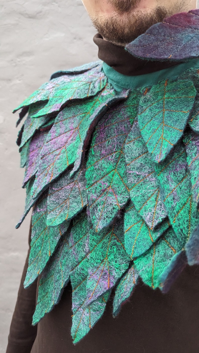 Long Leaves Collar Cape,elven Felted Wool Leaf Shawl, Fae Magical ...