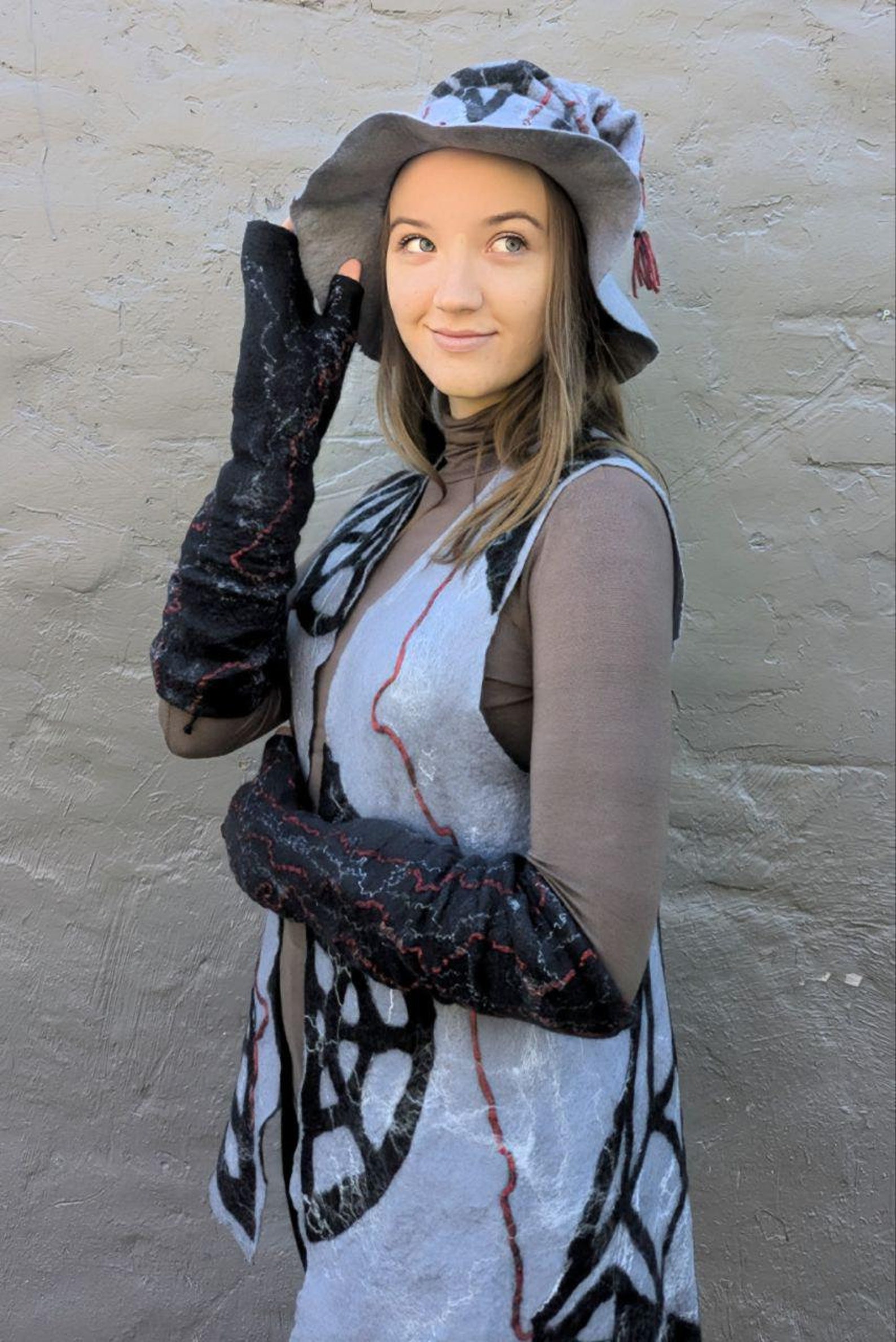 Grey Spider Witch Costume, Halloween Hat and Jacket, Web Fitted Jacket ...