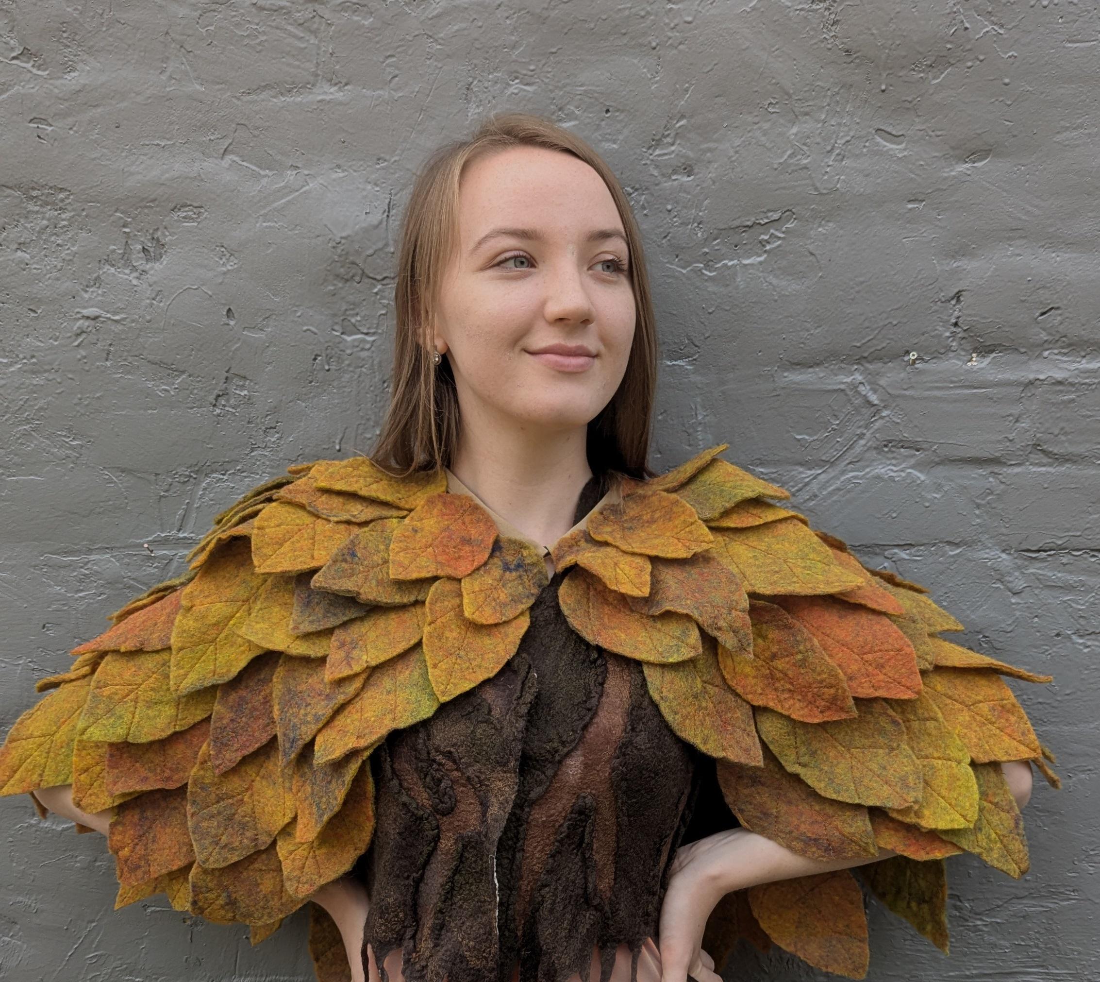 Enchanted Fall Wool Leaf Capelet, Autumn Orange Felted Half Cape ...