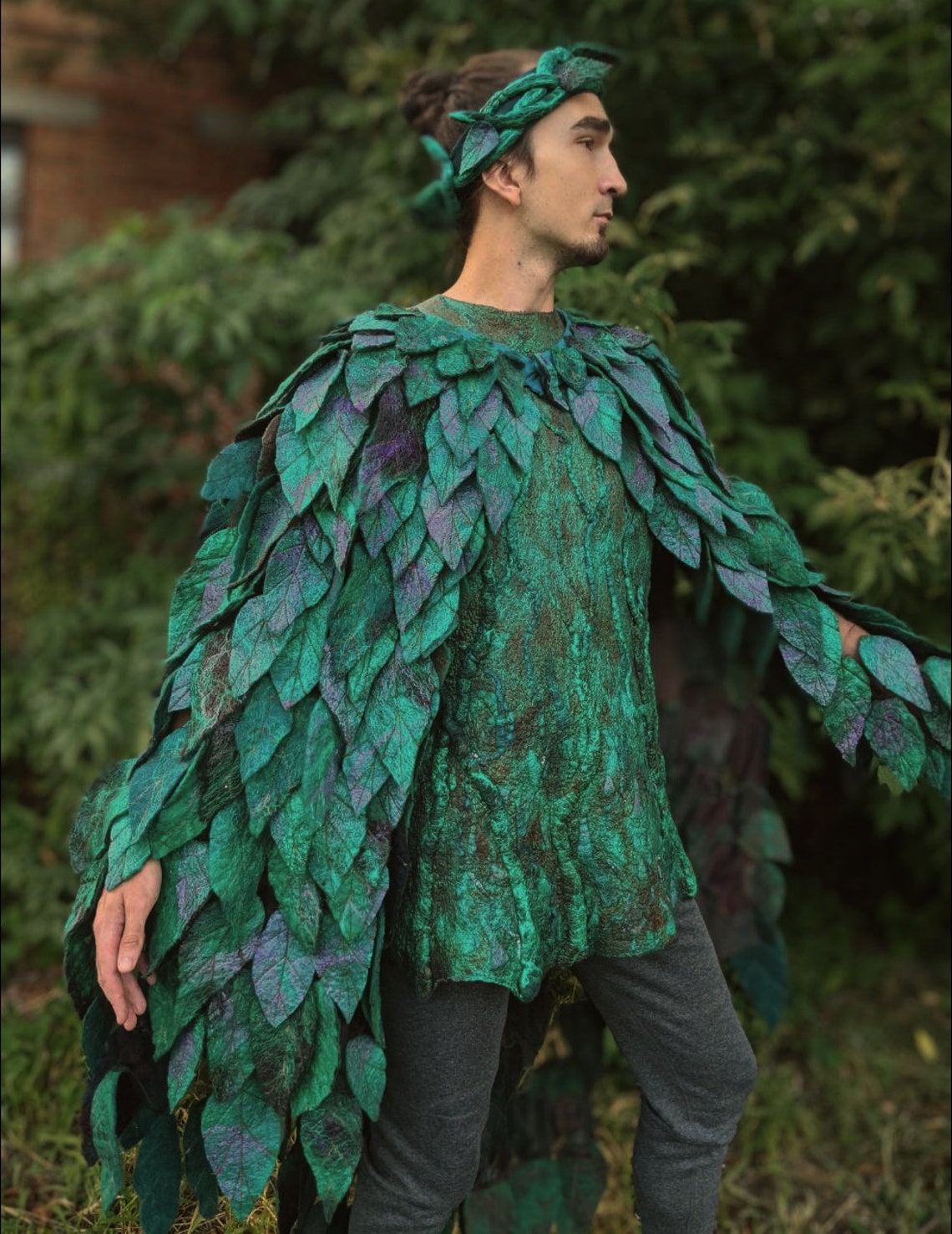 Magical Wool Leaf Cape, Druid Felted Mantle, Elf Poncho, Felt Leaf ...