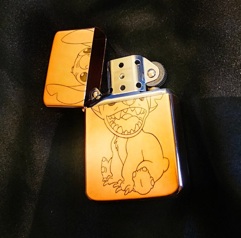 Lilo and Stitch Rose Gold Brass Flip Personalised Stitch Petrol Lighter ...