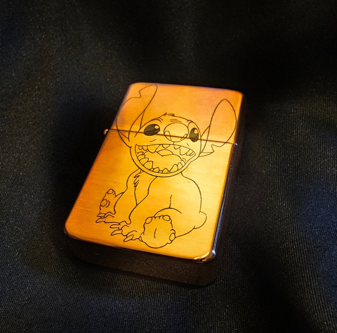 Lilo and Stitch Rose Gold Brass Flip Personalised Stitch Petrol Lighter ...