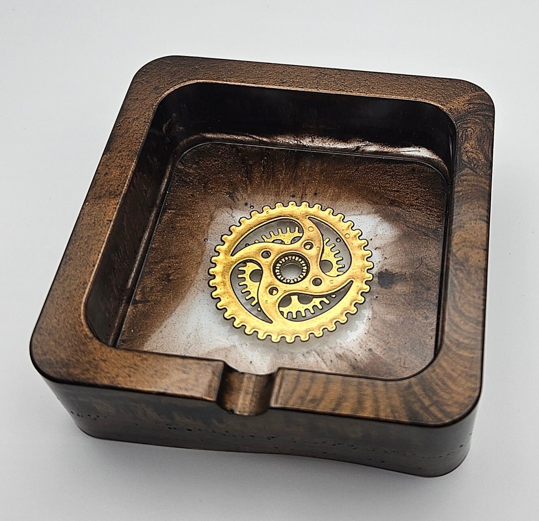 Brown Epoxy Resin Ashtray With Gears | Square Ashtray | Unique Gift ...