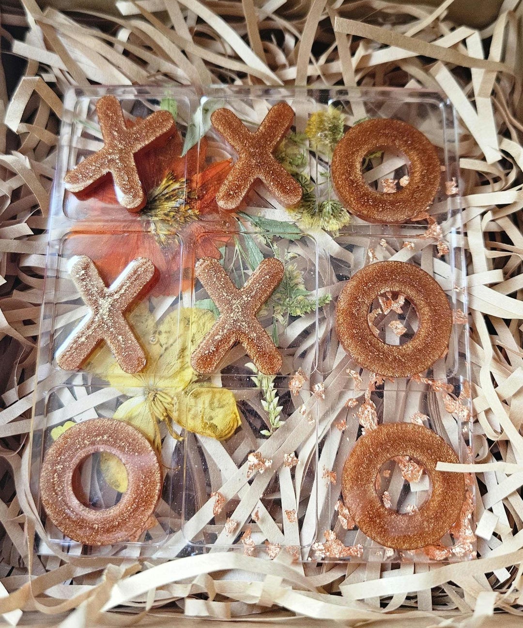 Dried Flowers Tic Tac Toe Resin Set. Unique Handmade Home Decor Game ...