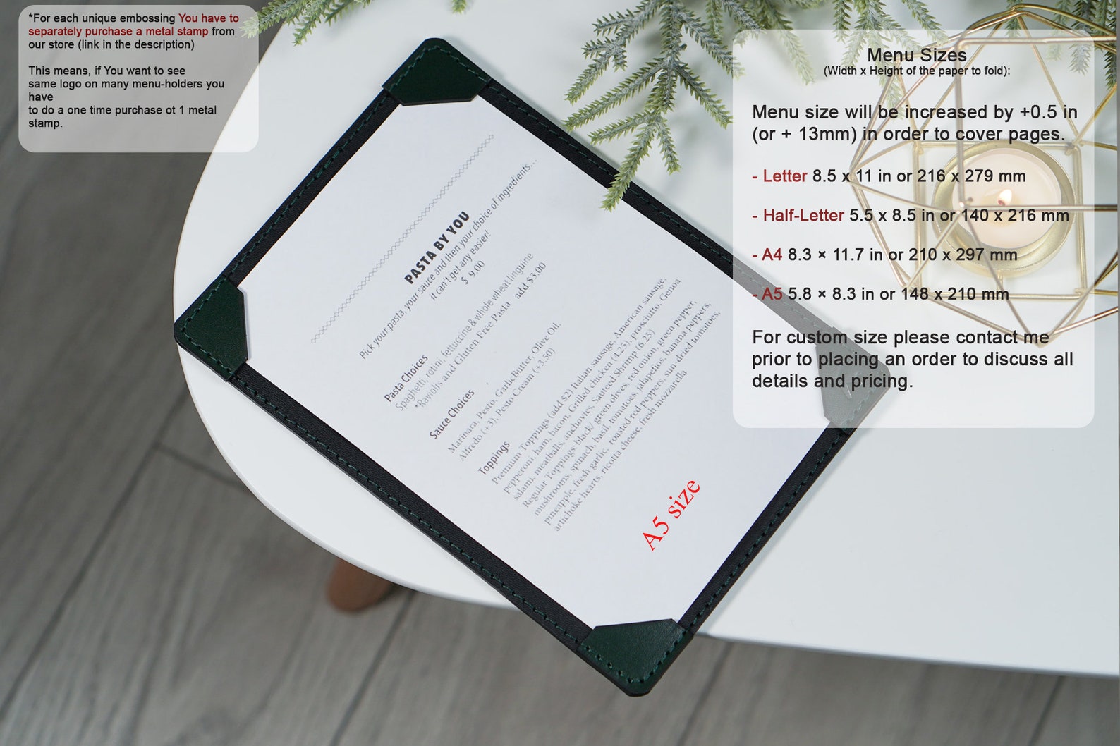 Custom Leather Menu Holder: A5/A4 Restaurant Menu Cover - Etsy
